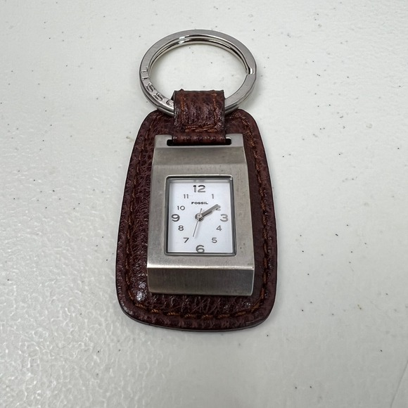 Fossil | Accessories | Fossil Keychain Watch Fob Silver Tone Brown ...